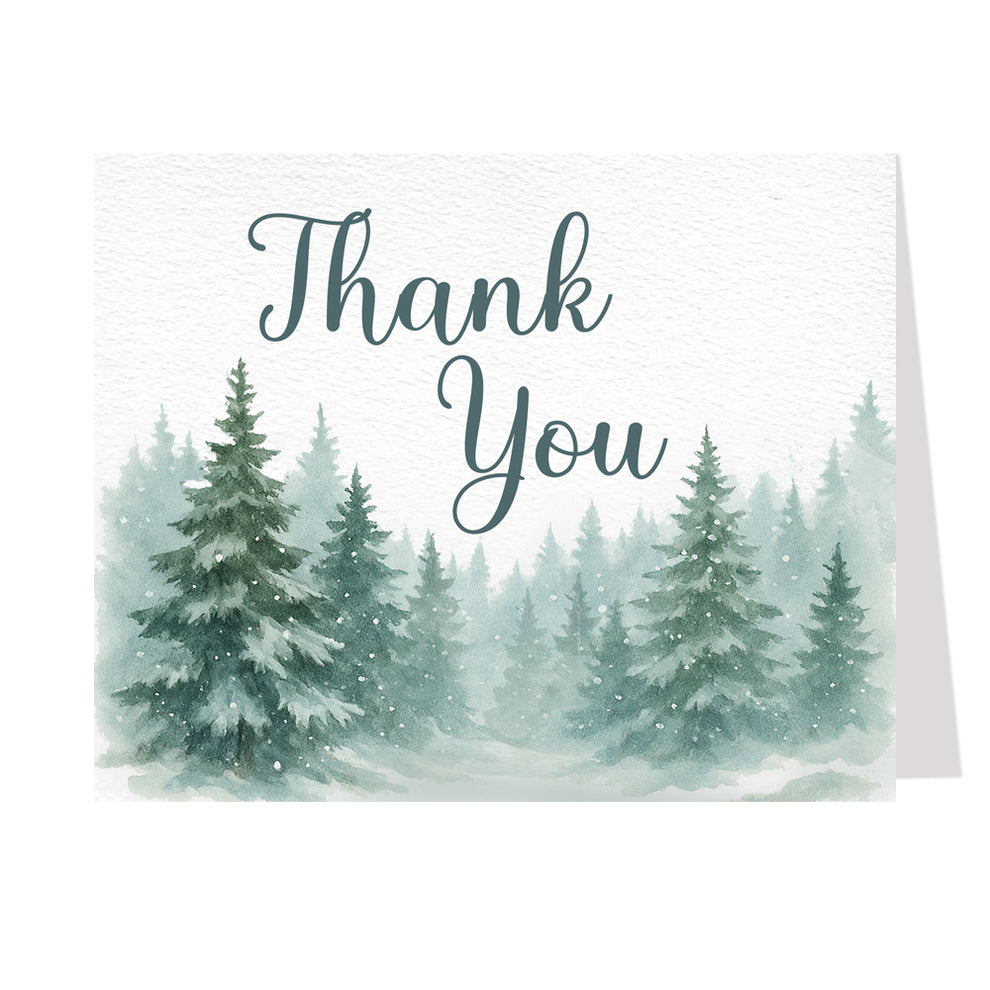 Snow in Love With Pine Trees Thank You Cards – The Invite Lady