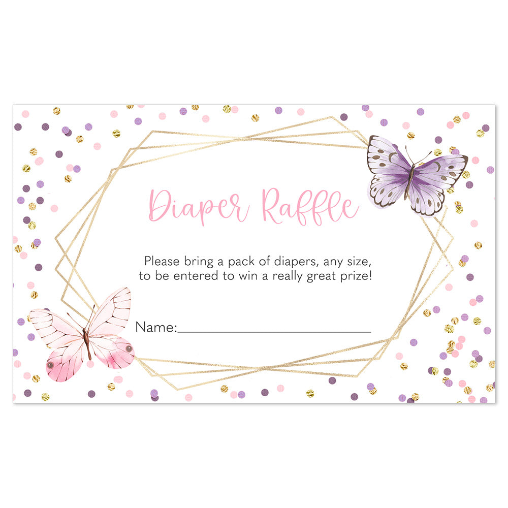 Watercolor Butterfly Diaper Raffle Ticket – The Invite Lady