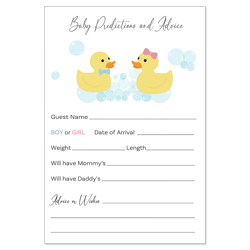 Waddle It Be Bubbles Predictions Card – The Invite Lady